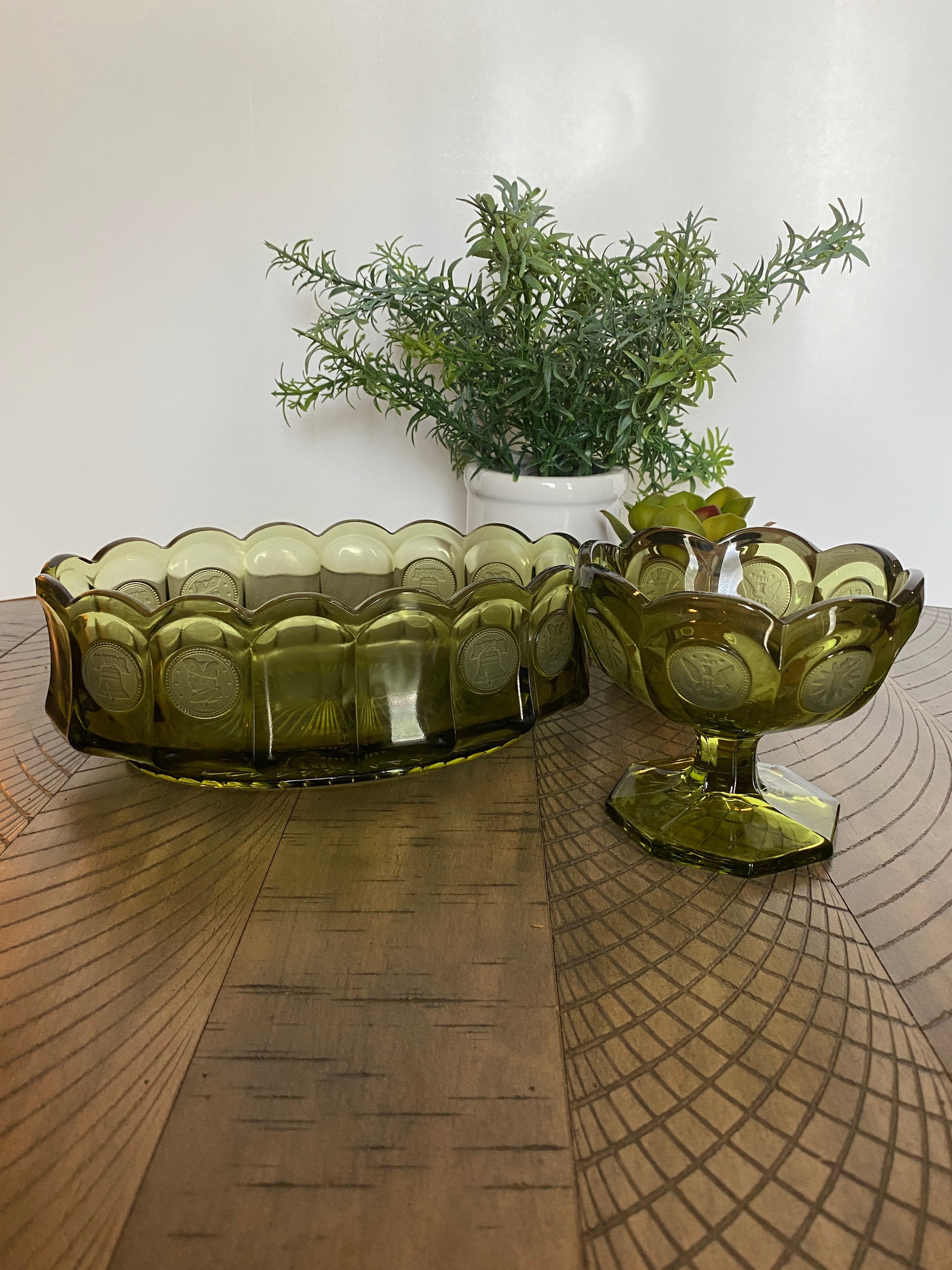 Vintage Fostoria Coin Glass Bowls Olive Green - Etsy