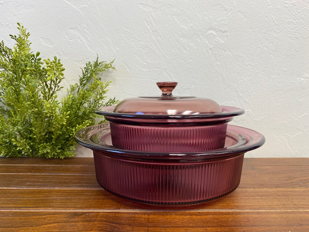 Set of Vintage Vision Casserole Dishes 1 Qt and 2.5 Qt // Cranberry ...