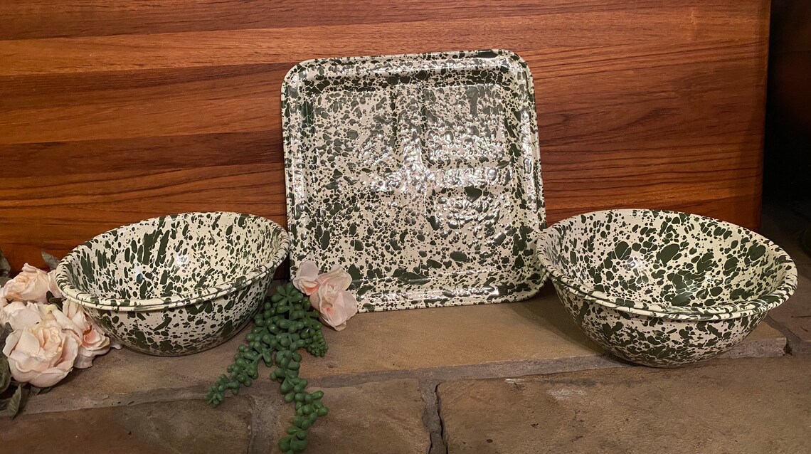 Crow Canyon Enamelware Moss Serving Bowls and Divided / | Etsy