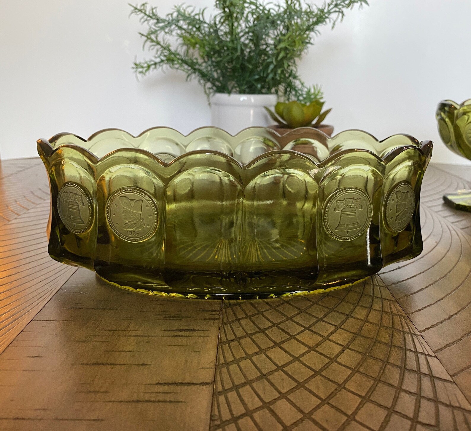 Vintage Fostoria Coin Glass Bowls Olive Green - Etsy