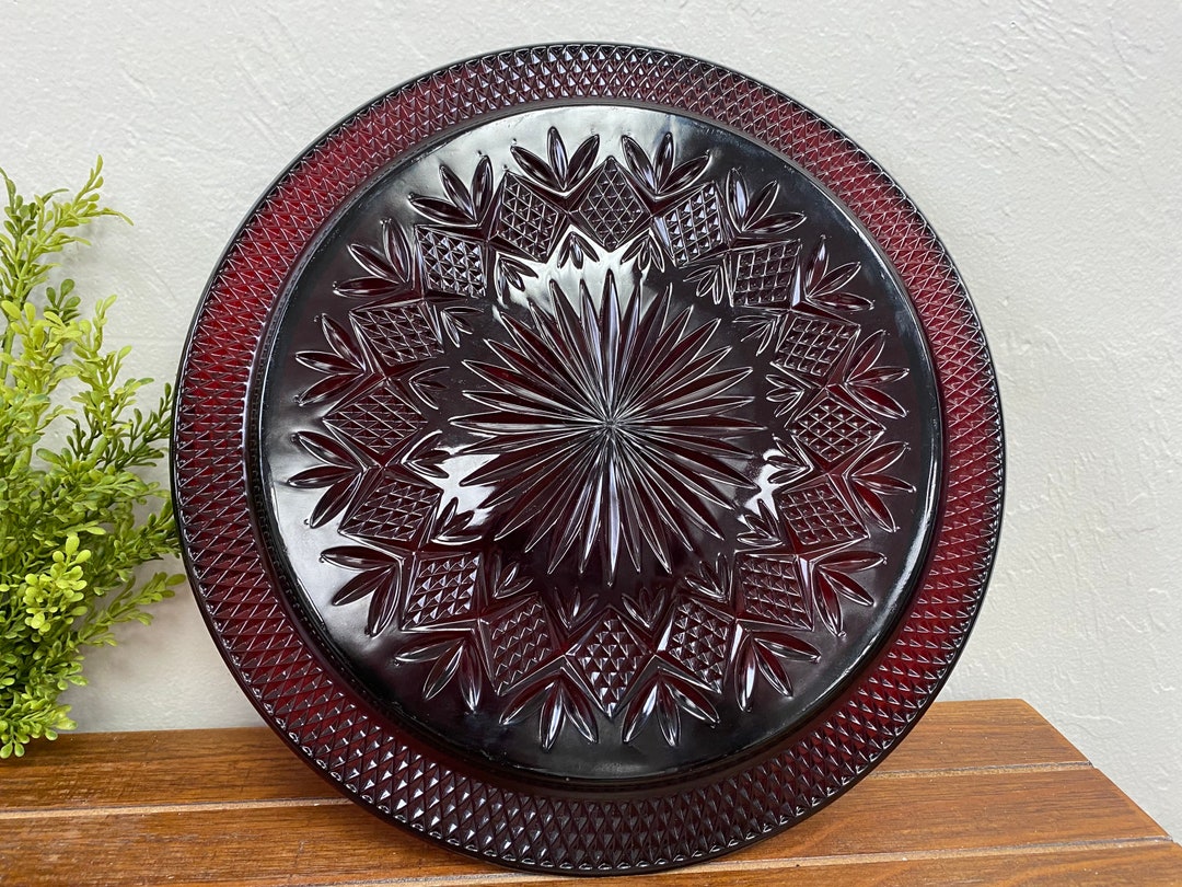 Unmarked Ruby Red Pressed Glass Plate - Etsy