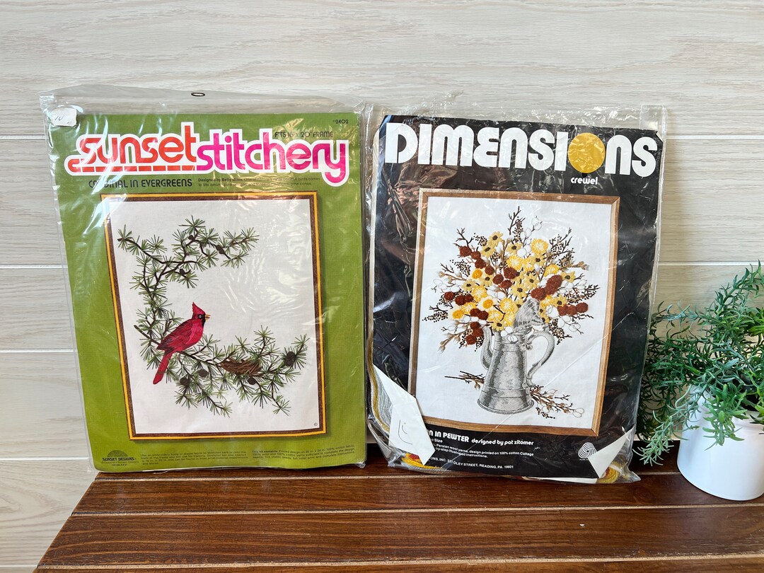 Vintage Floral Crewel Kit / Vintage Cardinal Christmas Crewel Kit - Etsy