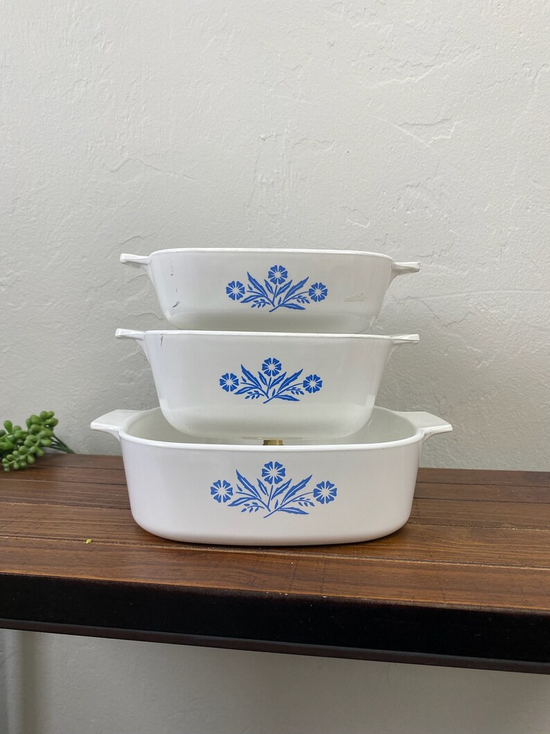 Set of 3 Vintage Blue Corn Flower Corning Ware Casserole - Etsy