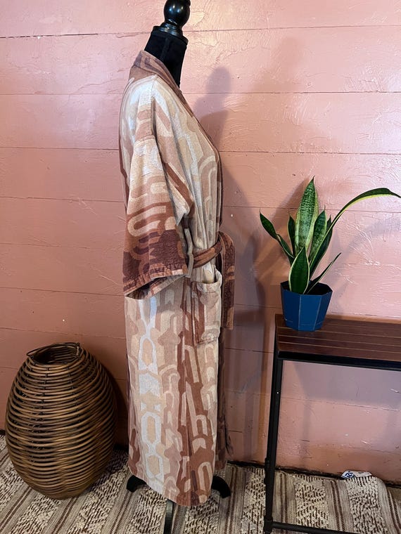 Vintage 70s Robe Mens Large Tan Brown Terry Cloth Geo… - Gem