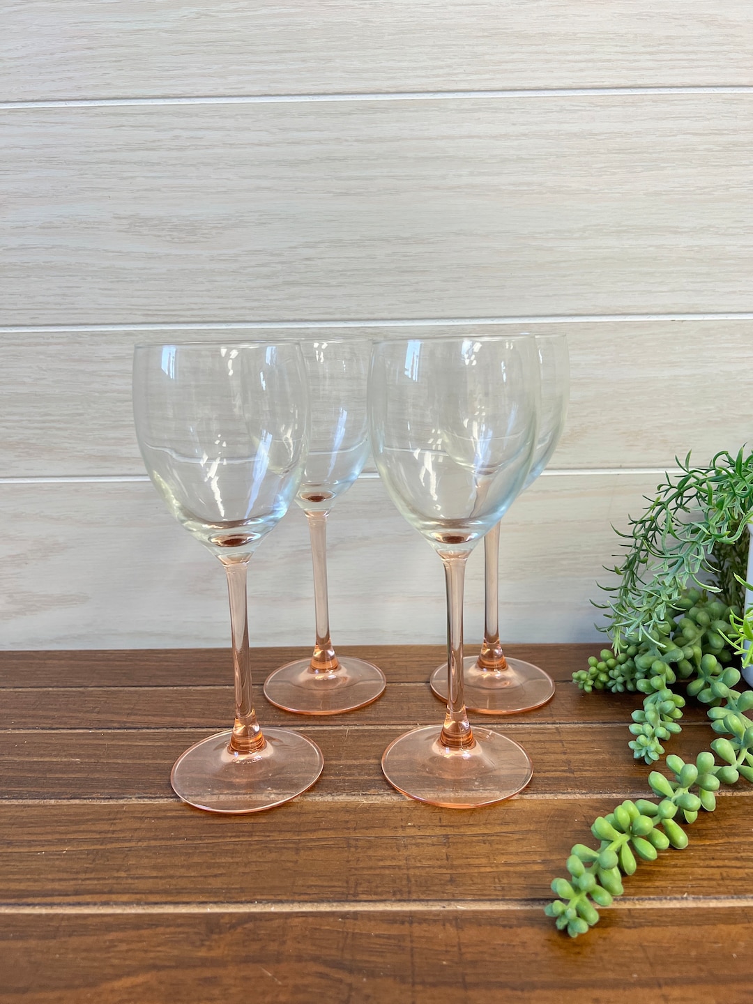 Vintage Luminarc Pink Stemmed Wine Glasses Made In France Set Of 4 In Original Box Etsy