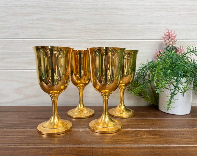 Set of 4 Vintage Oneida Tudor Community Goldplate Goblets - Etsy