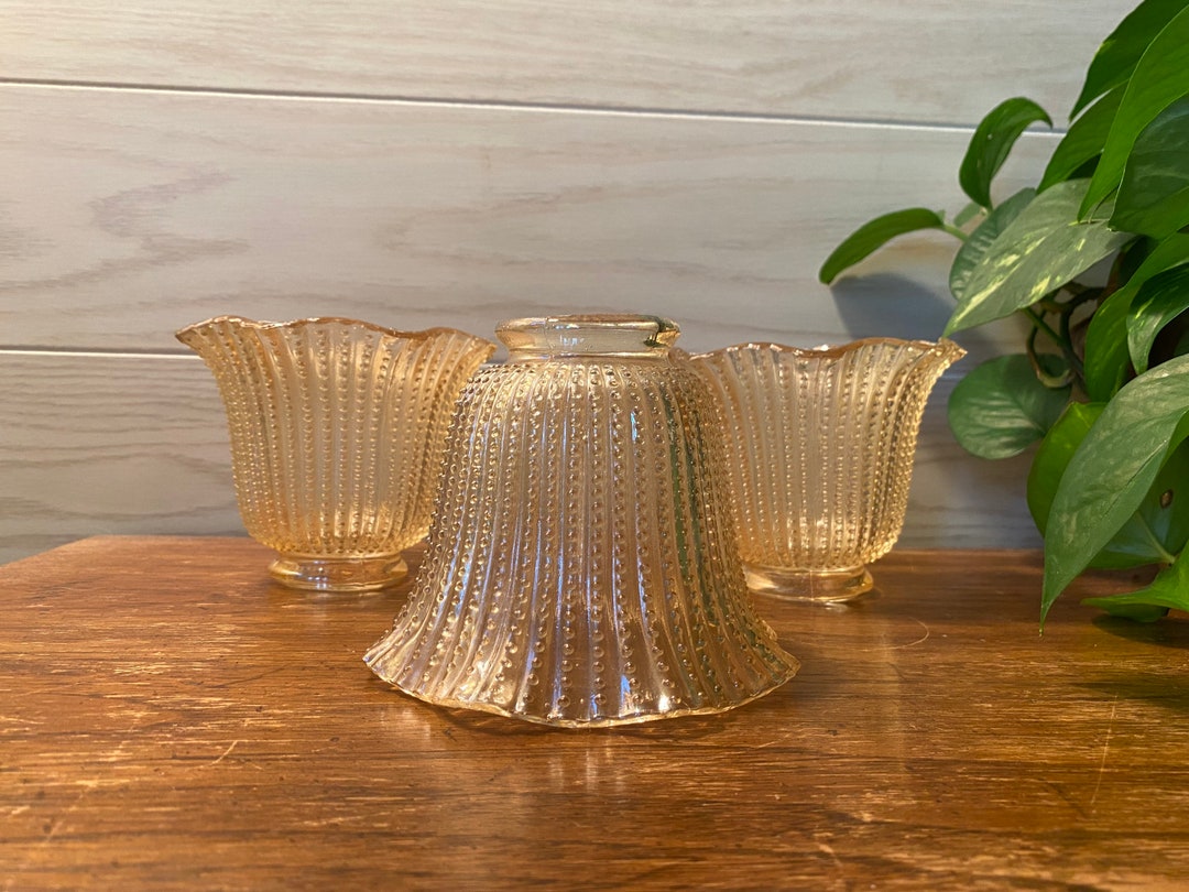 Marigold Peach Lustre Vintage Beaded Rib Glass Light / Lamp Shade - Etsy