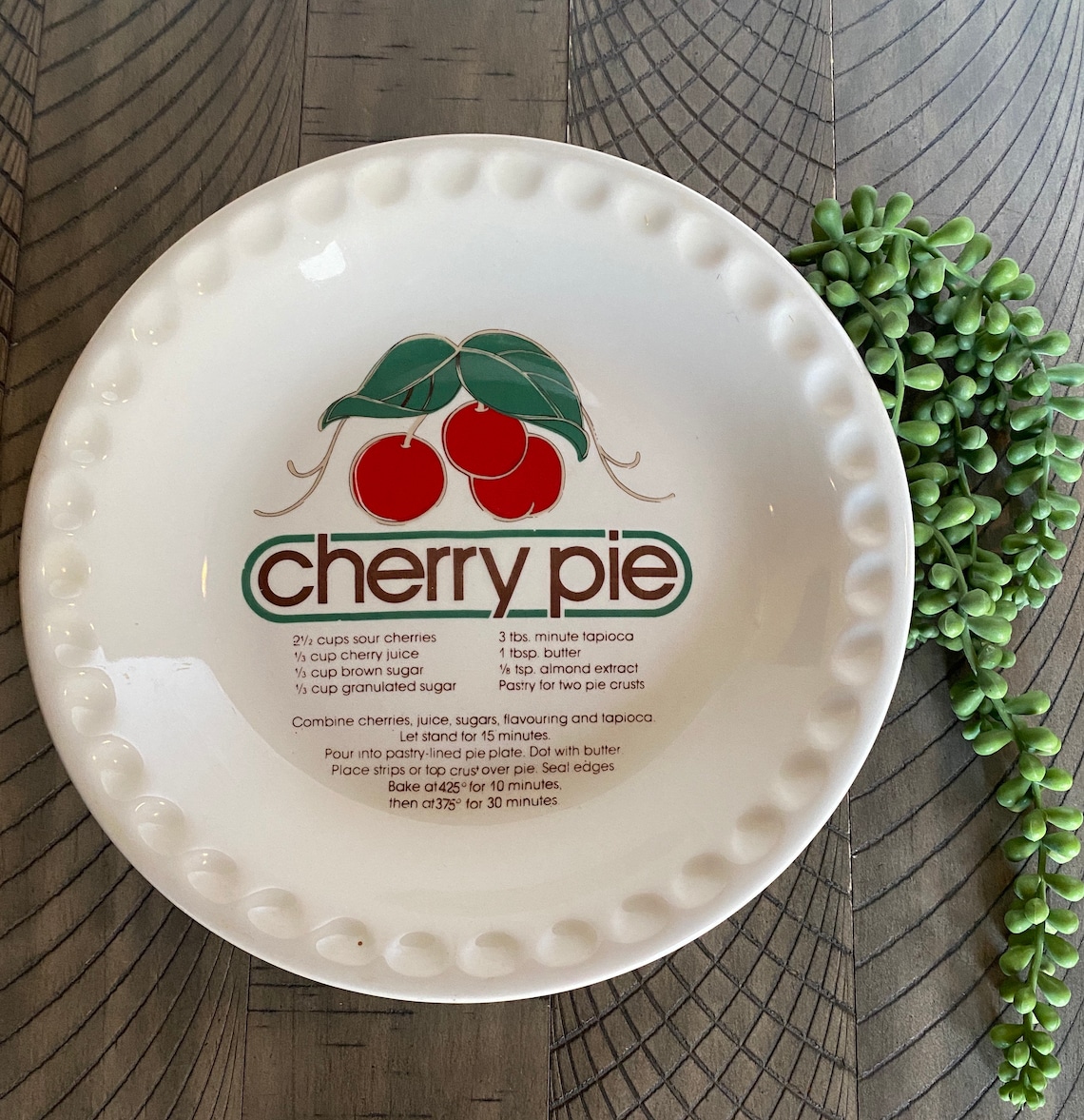 Vintage Recipe Cherry Pie Plate - Etsy