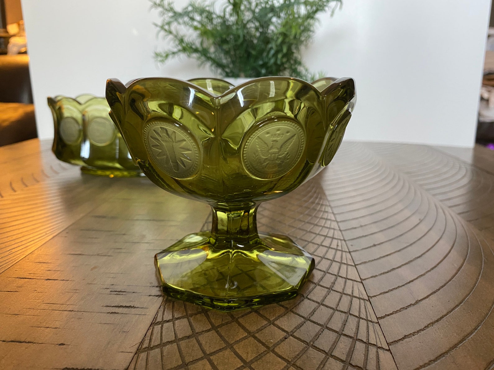 Vintage Fostoria Coin Glass Bowls Olive Green | Etsy