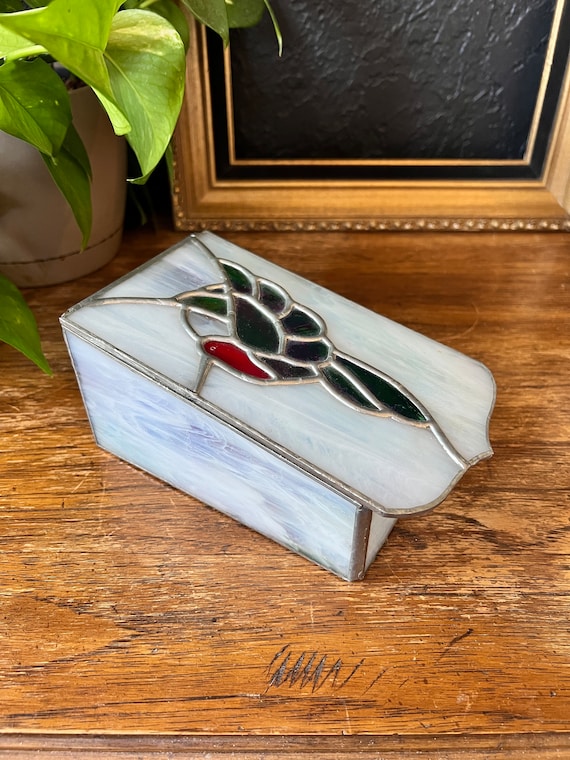 Vintage Stained Glass / Slag Glass Hummingbird Trinke… - Gem