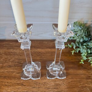 Flared Tulip Clear Glass Column Candlestick Pair - Etsy