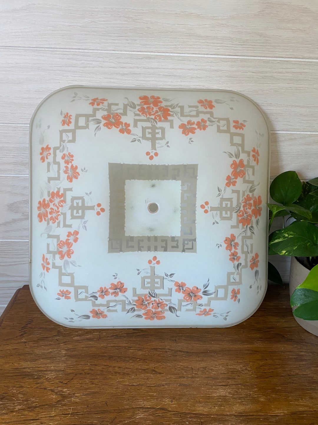 Large Vintage Square Glass Ceiling Diffuser Shade // Vintage Light ...