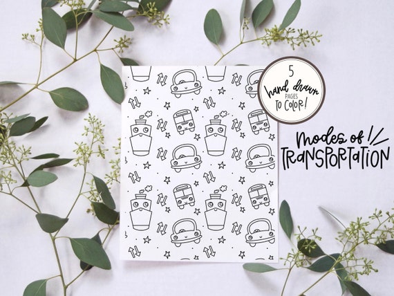 Printable Coloring Pages Transportation Theme Easy Fun - Etsy