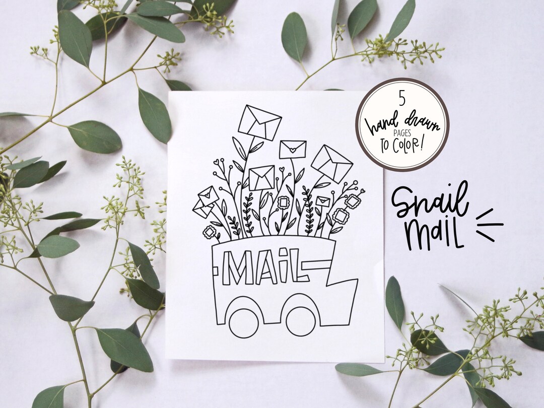 Printable Coloring Pages | Snail Mail Theme | Easy Fun Coloring - Etsy