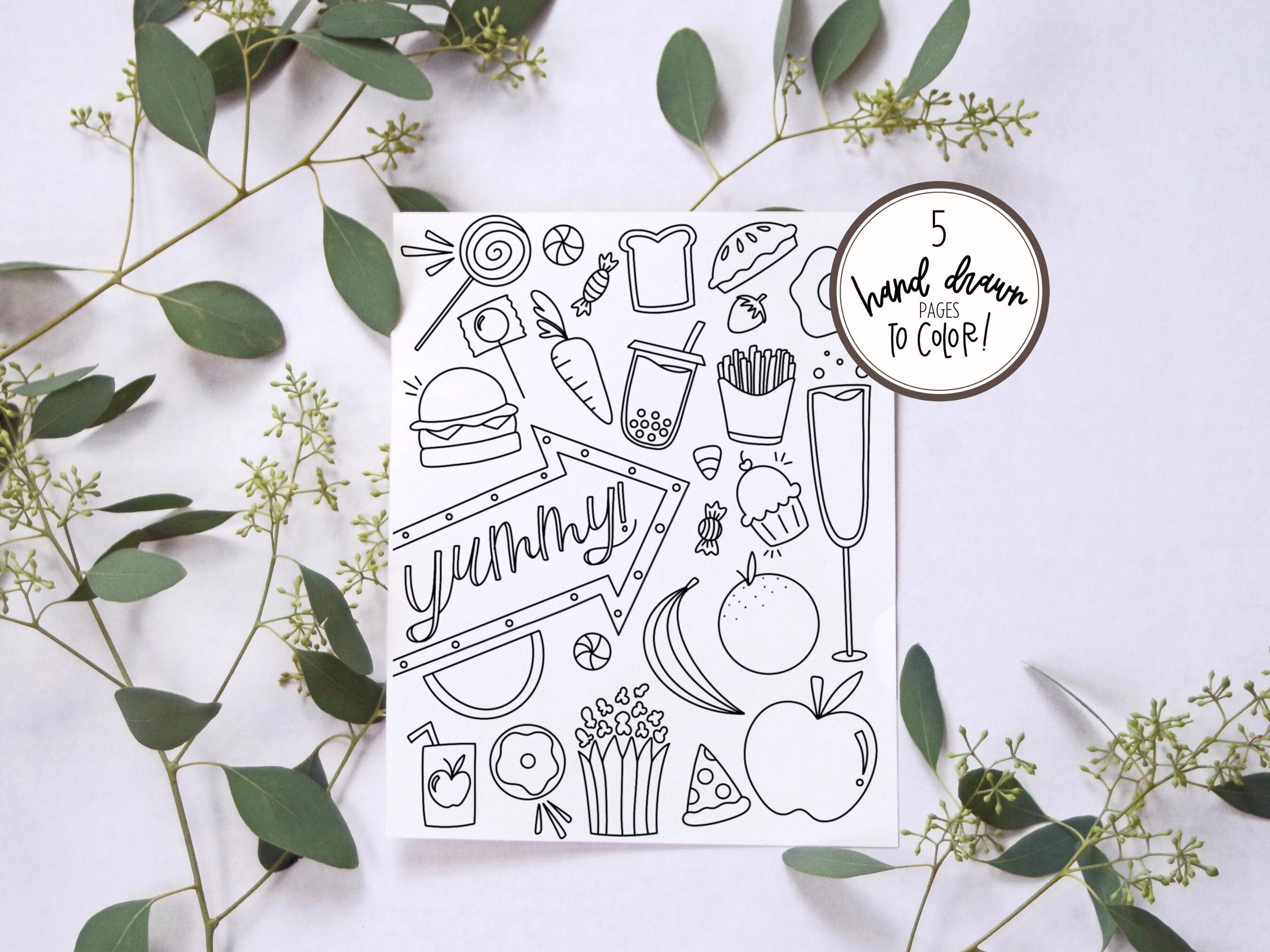 Printable Coloring Pages | Food Theme | Easy Fun Coloring | Adult ...