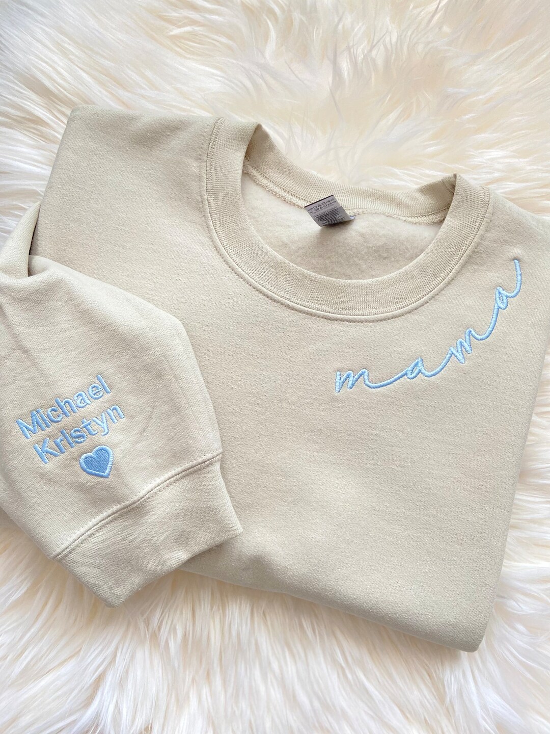 MAMA Cursive Neckline Embroidered Crewneck Adult Sweater Personalized ...