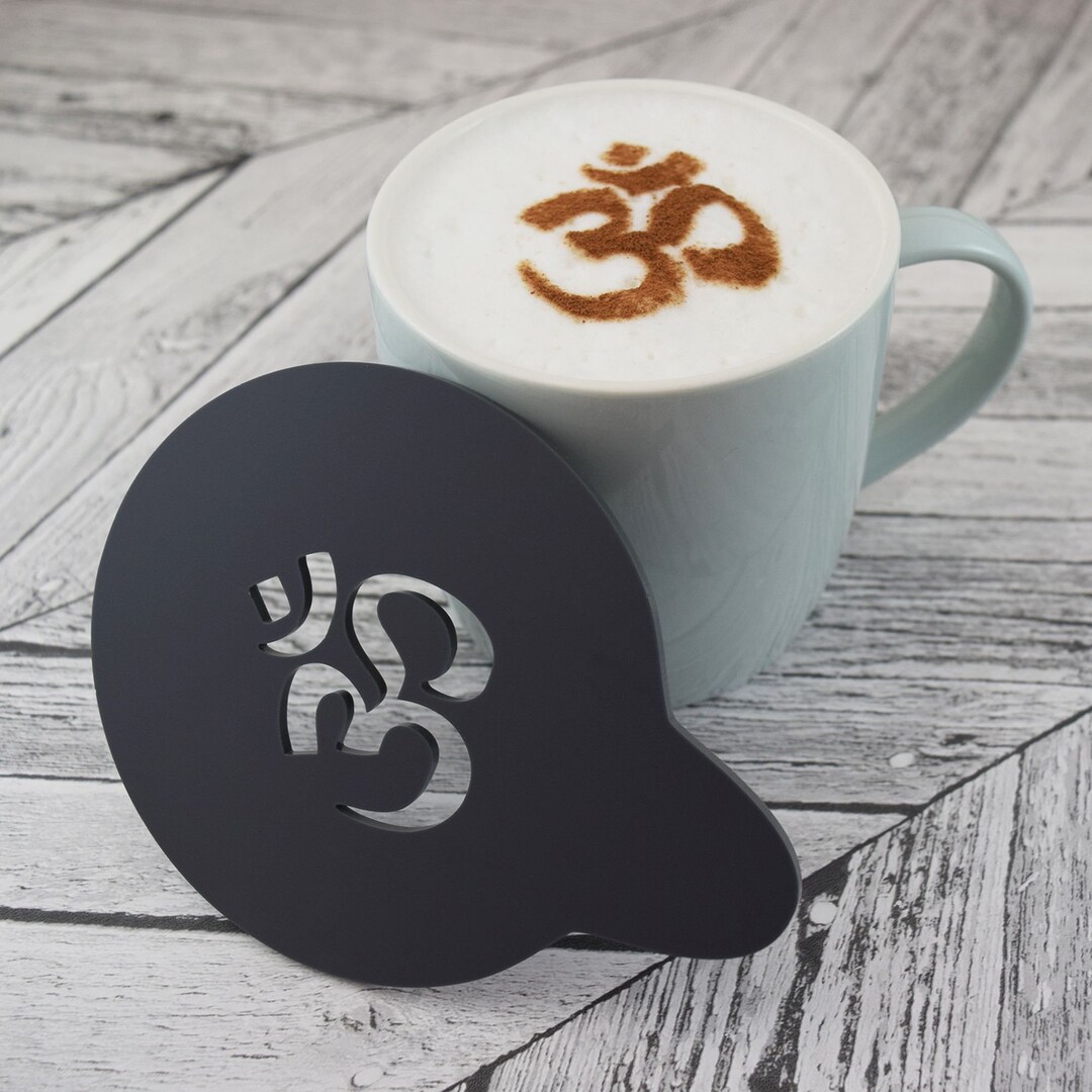 Ohm Coffee Stencil Aum Om Symbol Spiritual Yoga Meditation Art for Baking Icing Pastry Cocktail ...