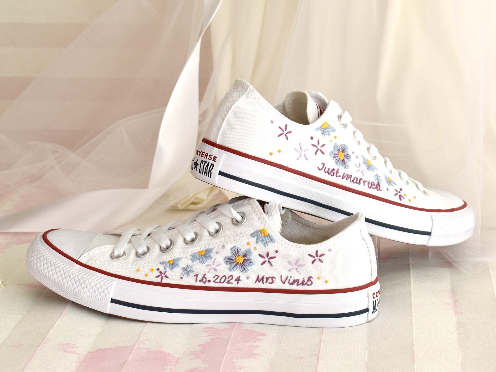 Custom Converse Floral Embroidery for Personalized Wedding With ...