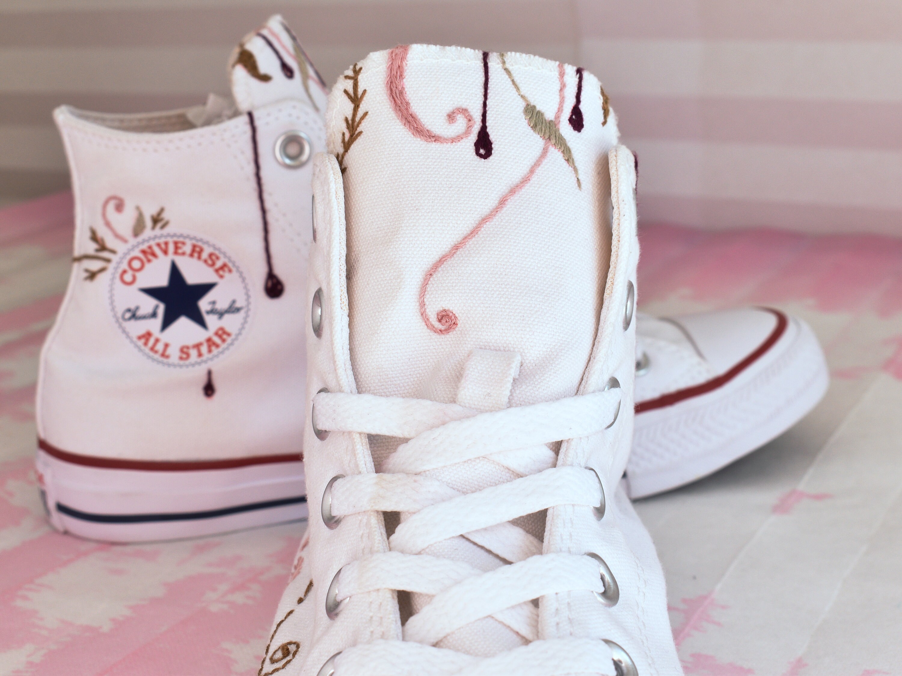 Embroidered Converse Sneakers With Painted Dripping Rose & Stitched ...