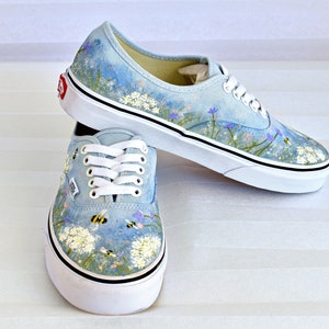 Custom Painted Shoes With Wildflowers and Bees Painting, Vans Custom ...