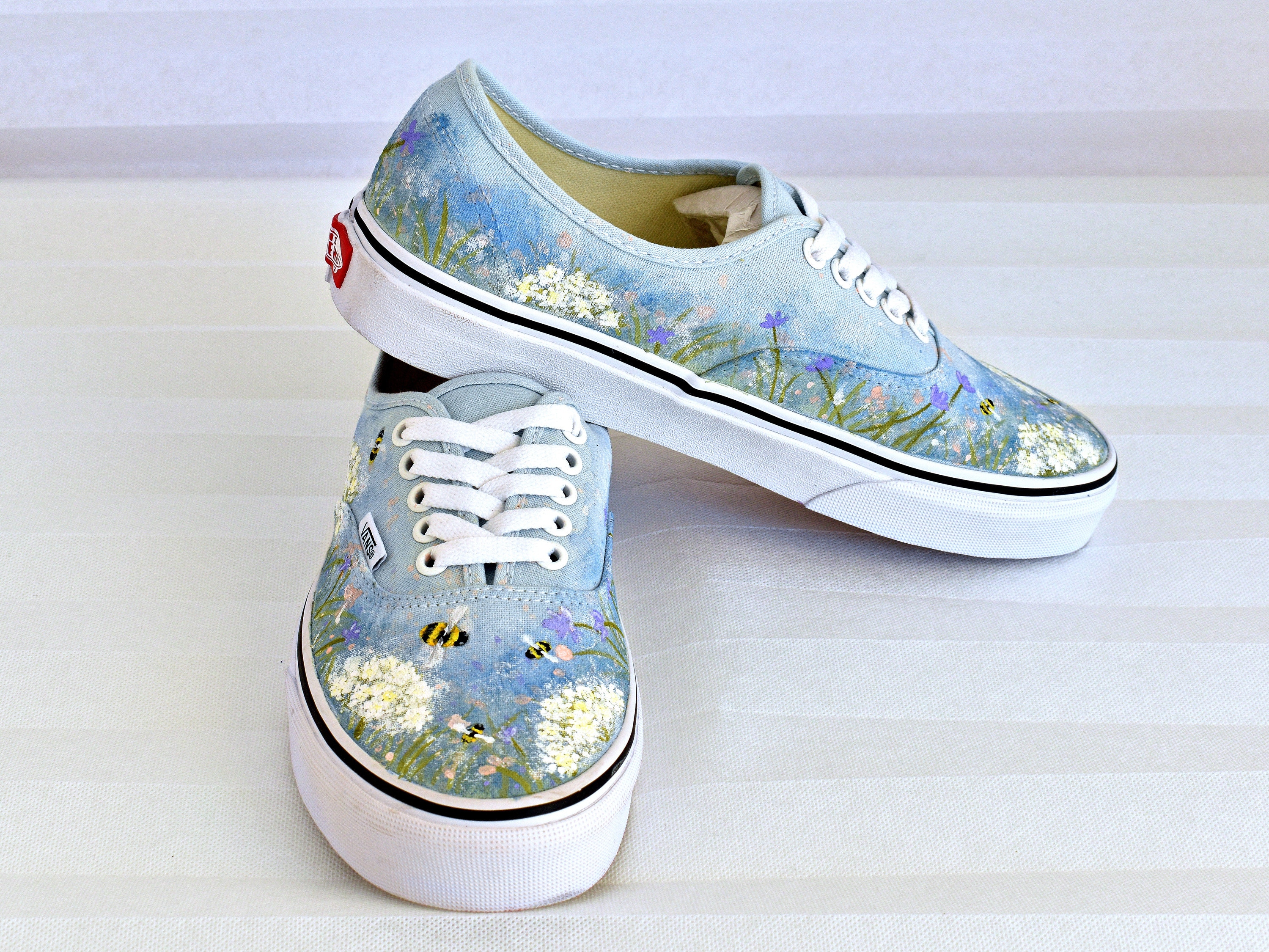 Custom Painted Shoes With Wildflowers and Bees Painting, Vans Custom ...