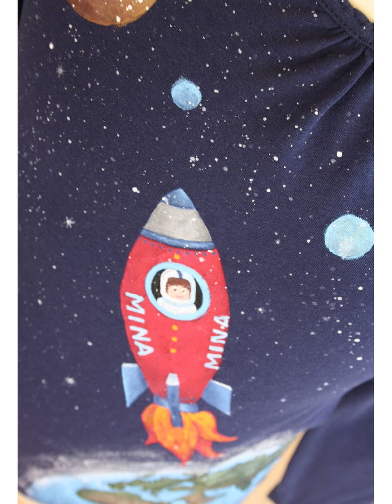 Girls Handpainted Outer Space T Shirt with Planets. Kids Earth | Etsy