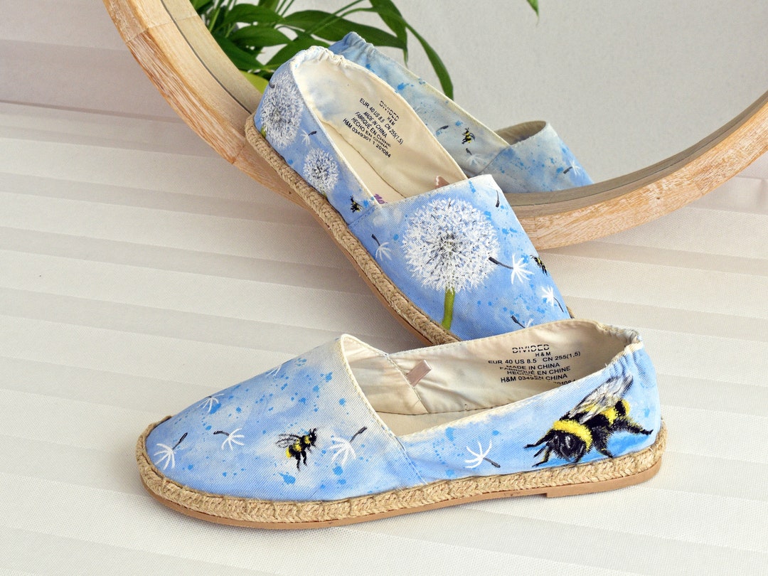 Custom Painted Espadrilles, Dandelion & Bee Painting on Hand Painted ...