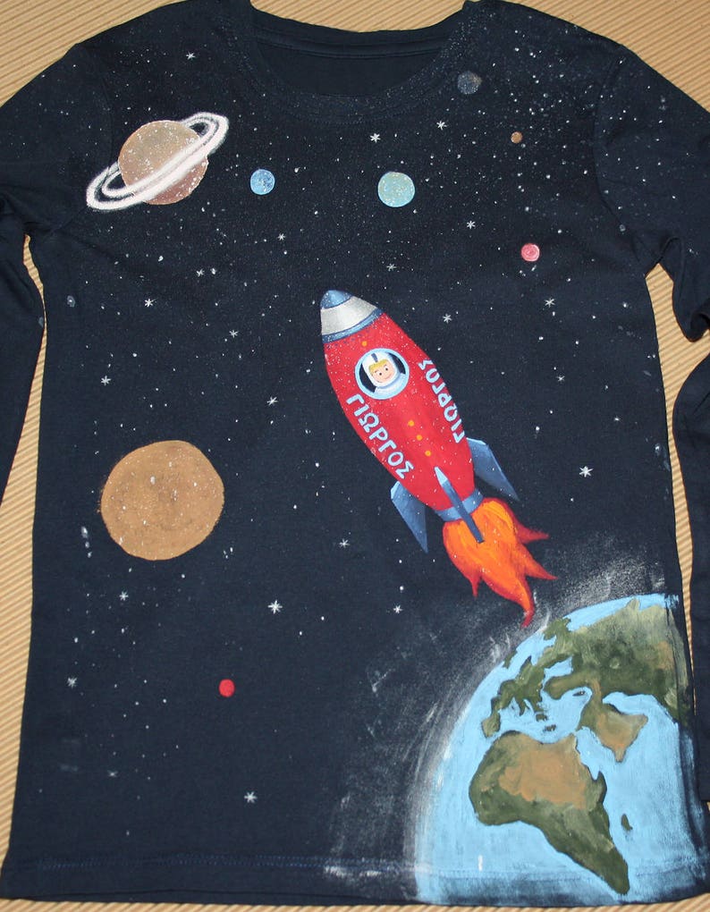 Girls Handpainted Outer Space T Shirt with Planets. Kids Earth | Etsy