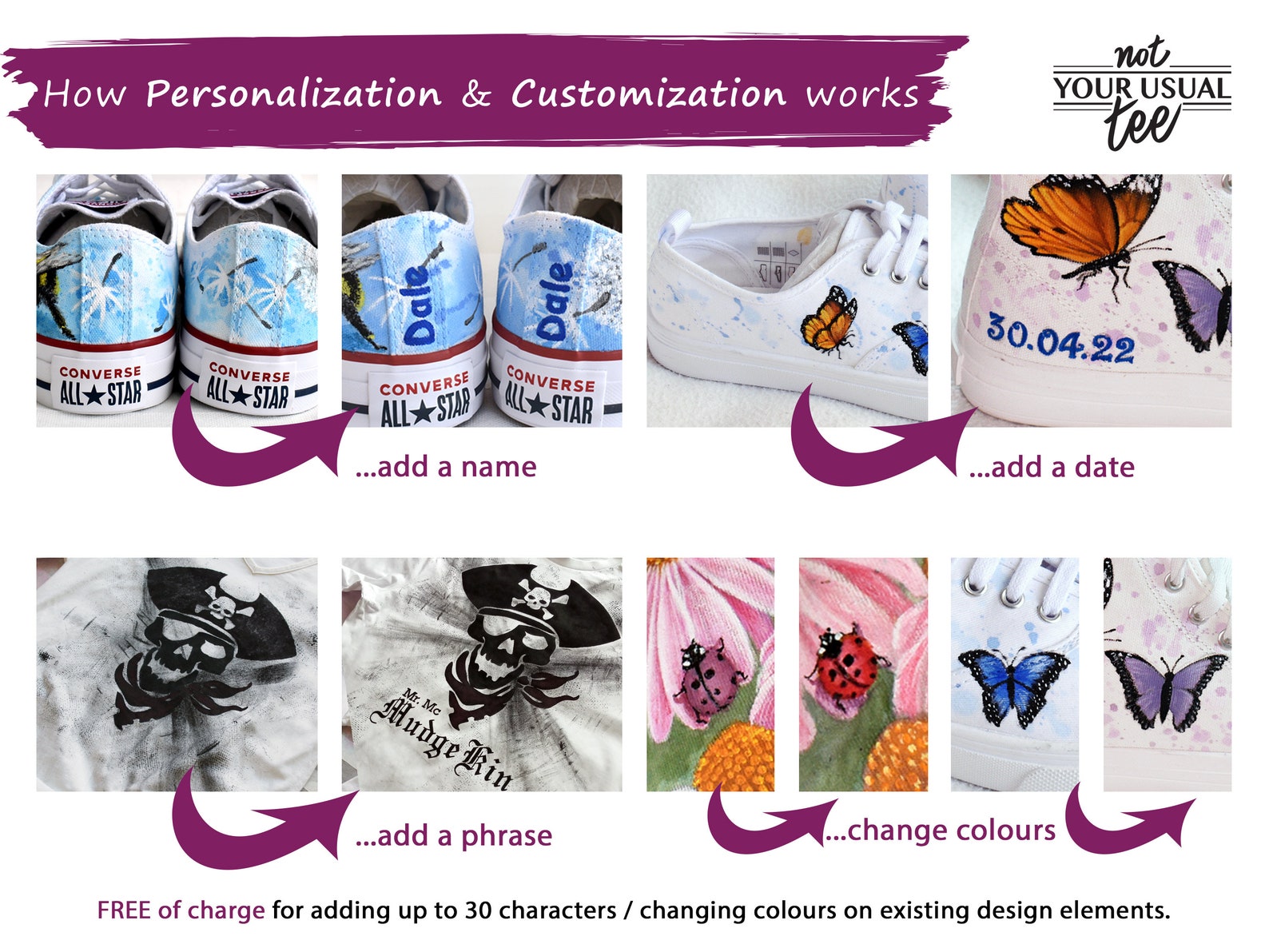 Custom Converse Trainers With Black Butterfly, Insect Hand Painted ...