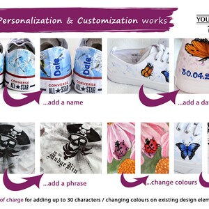 Custom Converse Trainers With Black Butterfly, Insect Hand Painted ...