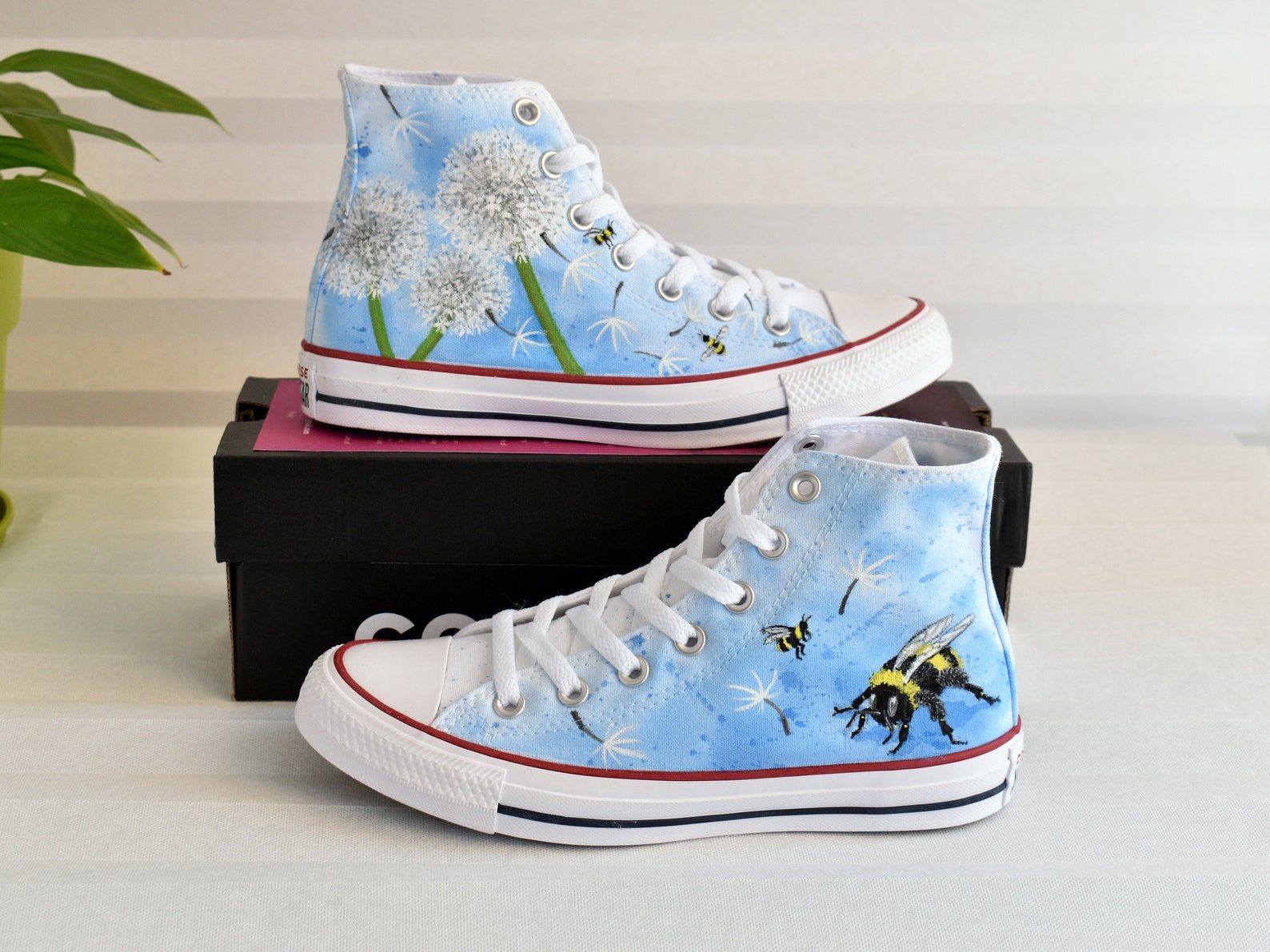 Custom Converse High Tops, Dandelions and Bees Painted Sneakers ...