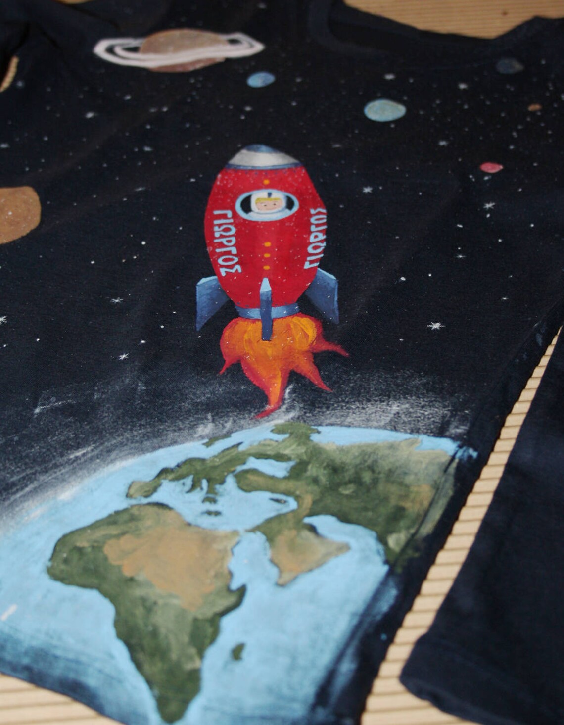 Girls Handpainted Outer Space T Shirt With Planets. Kids Earth and ...