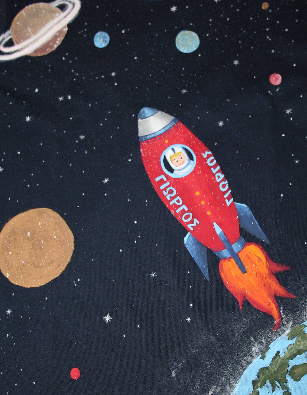 Hand-painted Rocket in Space T-shirt Painted Galaxy Earth - Etsy