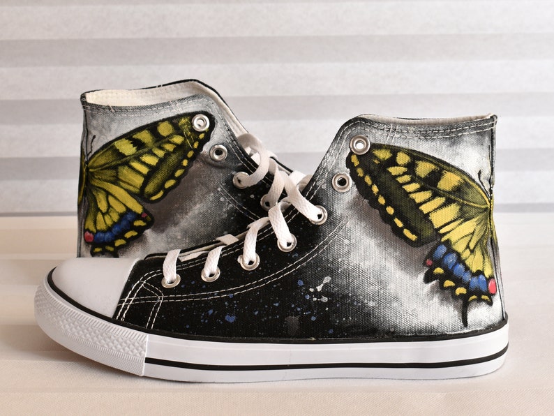 Custom Converse Trainers With Black Butterfly, Insect Hand Painted ...