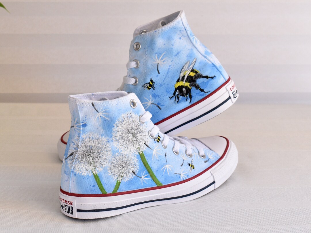 Custom Converse High Tops, Dandelions and Bees Painted Sneakers ...