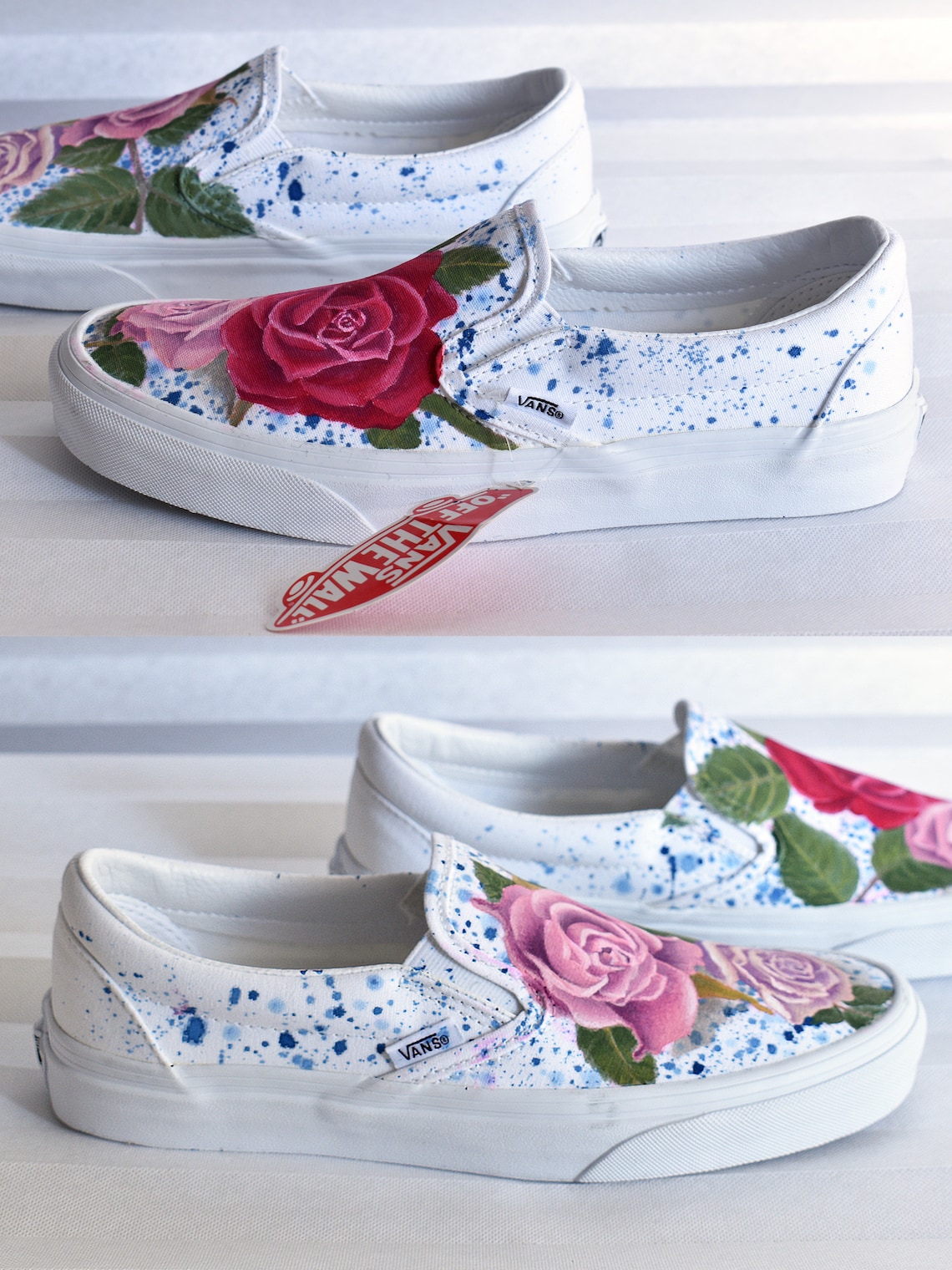 Custom Vans Sneakers with Pink and Red Roses Grunge Floral | Etsy