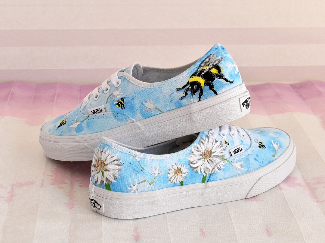 Custom Vans Shoes With Hand Painted Cornflowers and Bumblebees ...