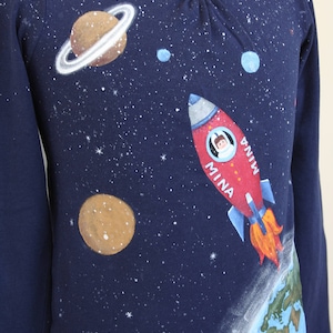 Girls Handpainted Outer Space T Shirt With Planets. Kids Earth and ...
