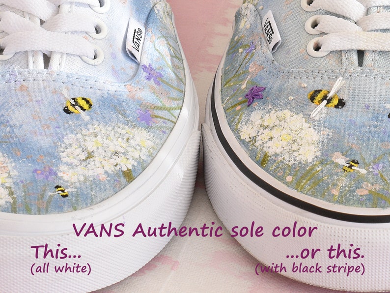 Custom Painted Shoes With Wildflowers and Bees Painting, Vans Custom ...