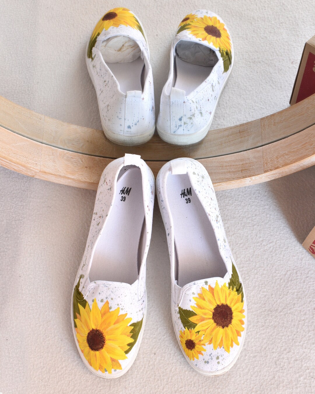 Sunflower Painted Sneakers, Custom Vans Shoes With Yellow Flowers ...