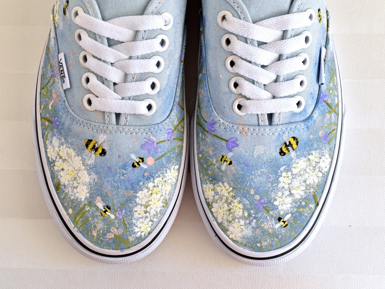 Custom Painted Shoes With Wildflowers and Bees Painting, Vans Custom ...