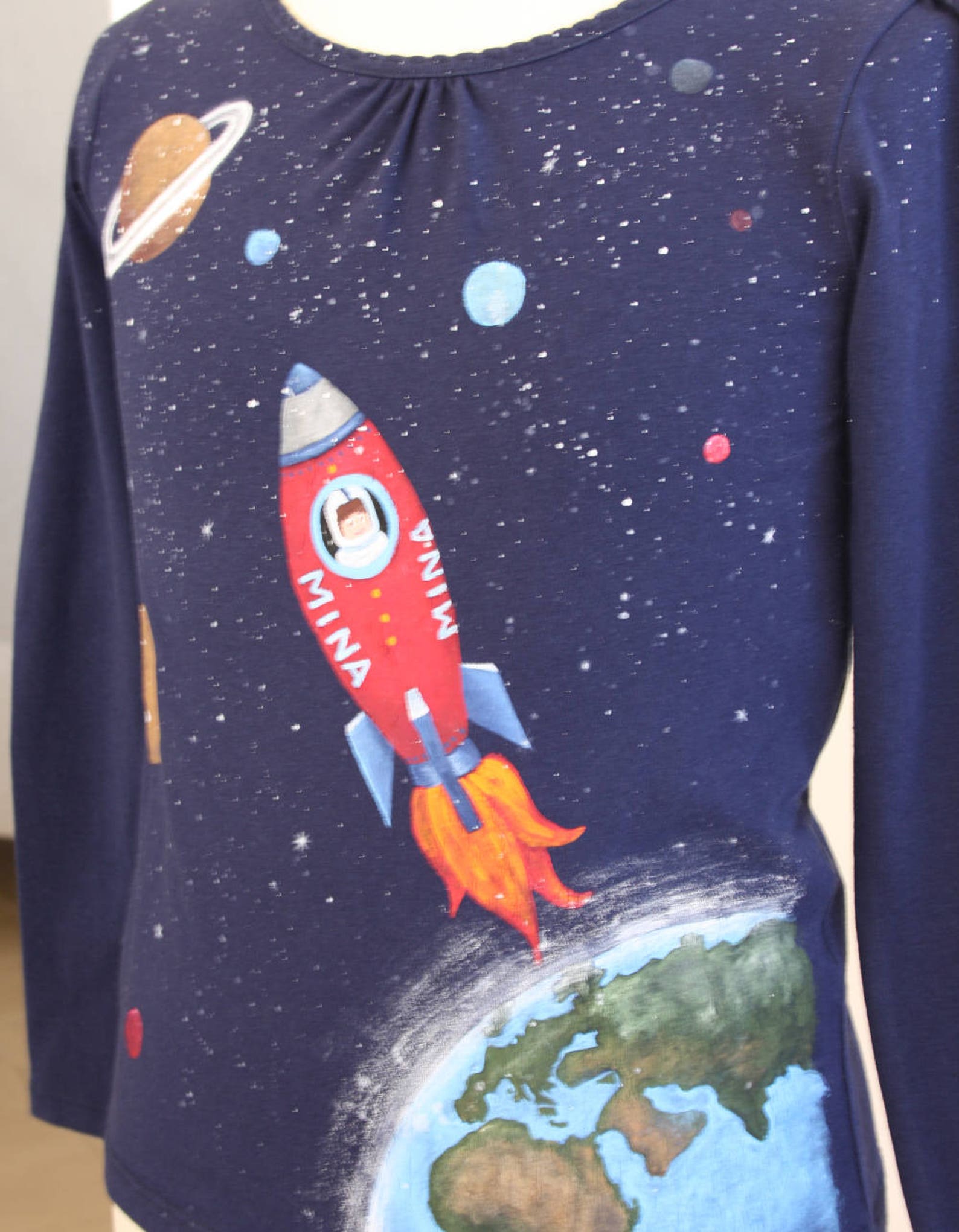 Girls Handpainted Outer Space T Shirt with Planets. Kids Earth | Etsy