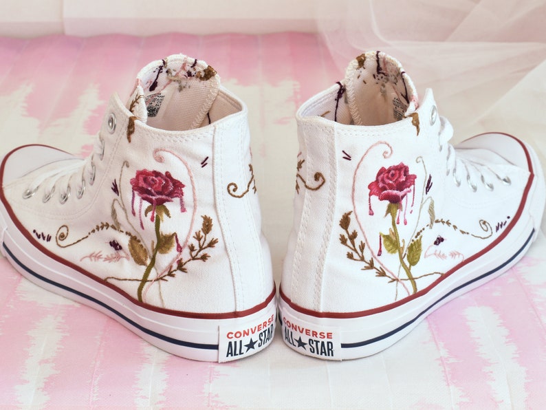 Embroidered Converse Sneakers With Painted Dripping Rose & Stitched ...