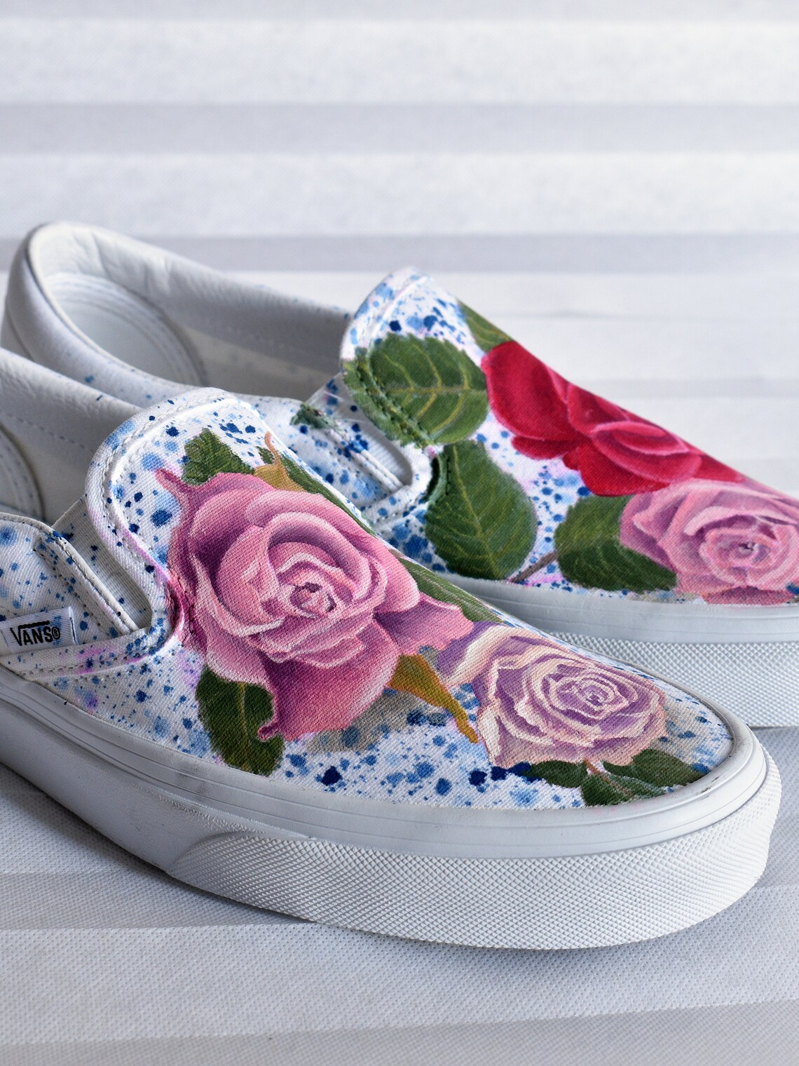 Custom Vans Sneakers With Pink and Red Roses Grunge Floral - Etsy