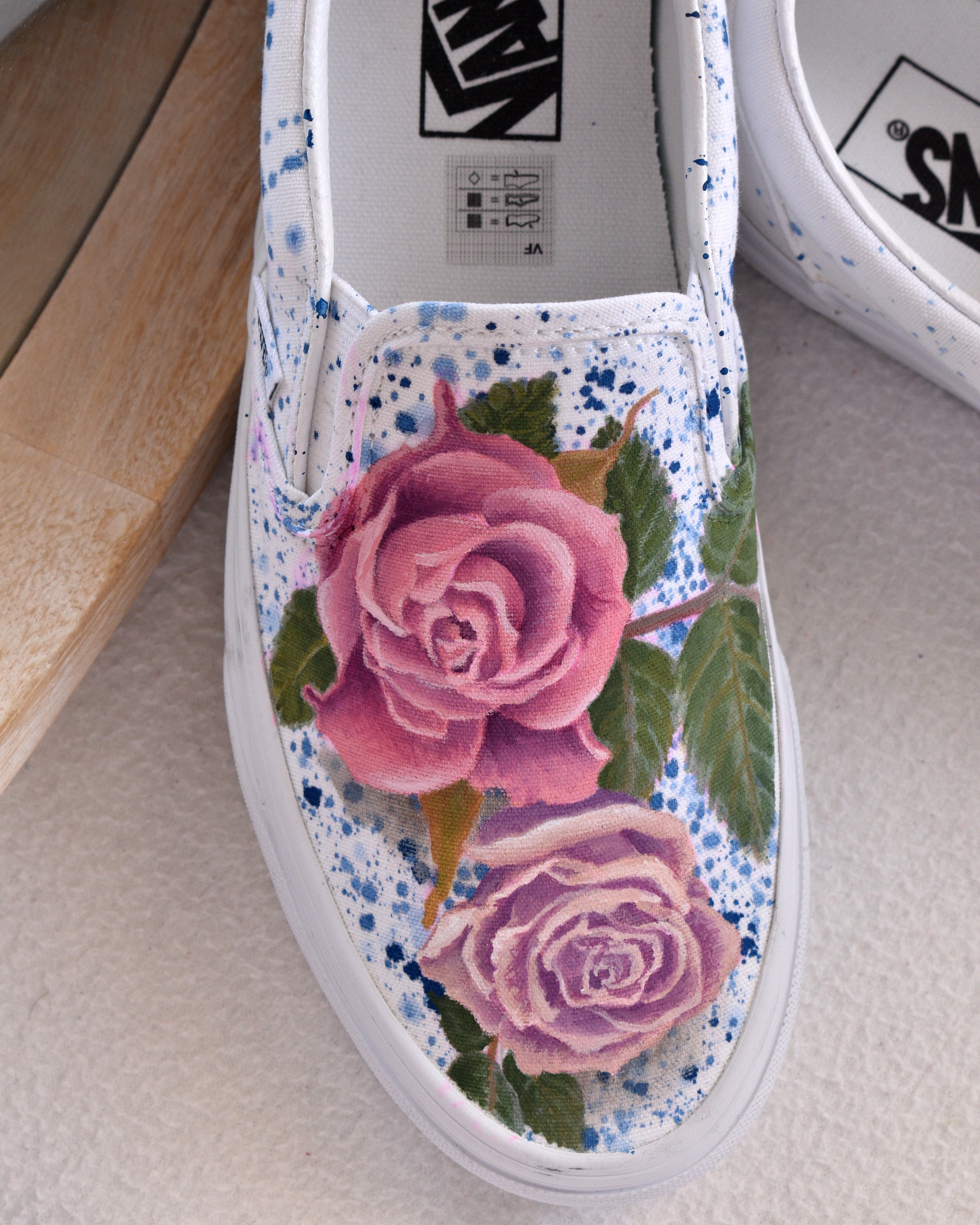 Custom Vans Sneakers With Pink and Red Roses Grunge Floral - Etsy