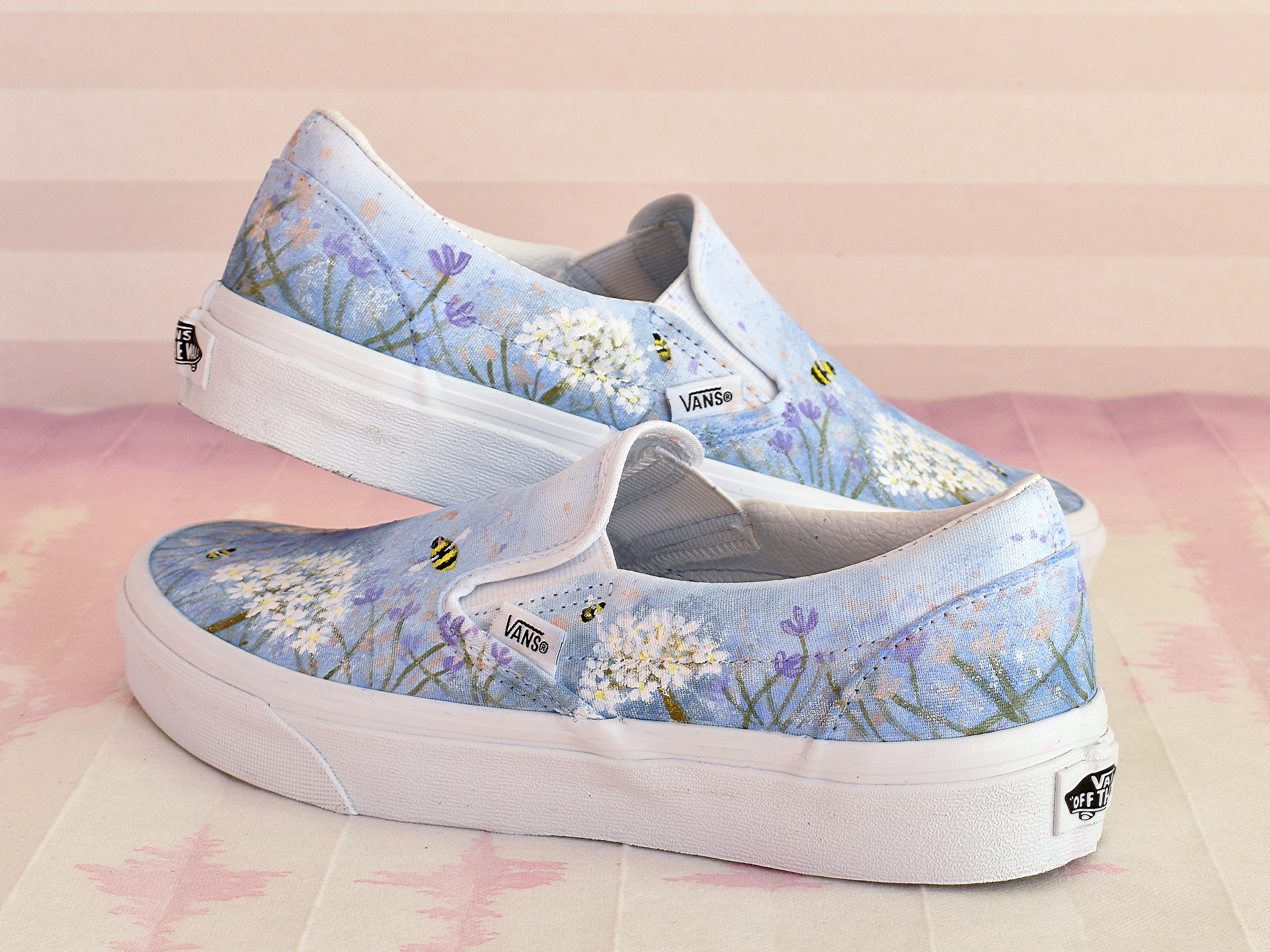 Custom Painted Shoes With Wildflowers and Bees Painting, Vans Custom ...