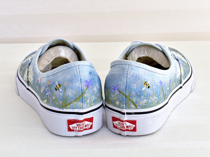 Custom Painted Shoes With Wildflowers and Bees Painting, Vans Custom ...