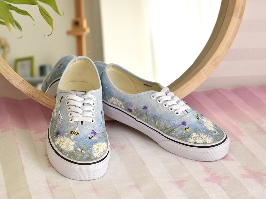 Custom Painted and Embroidered Shoes With Wildflowers and Bees. Custom ...