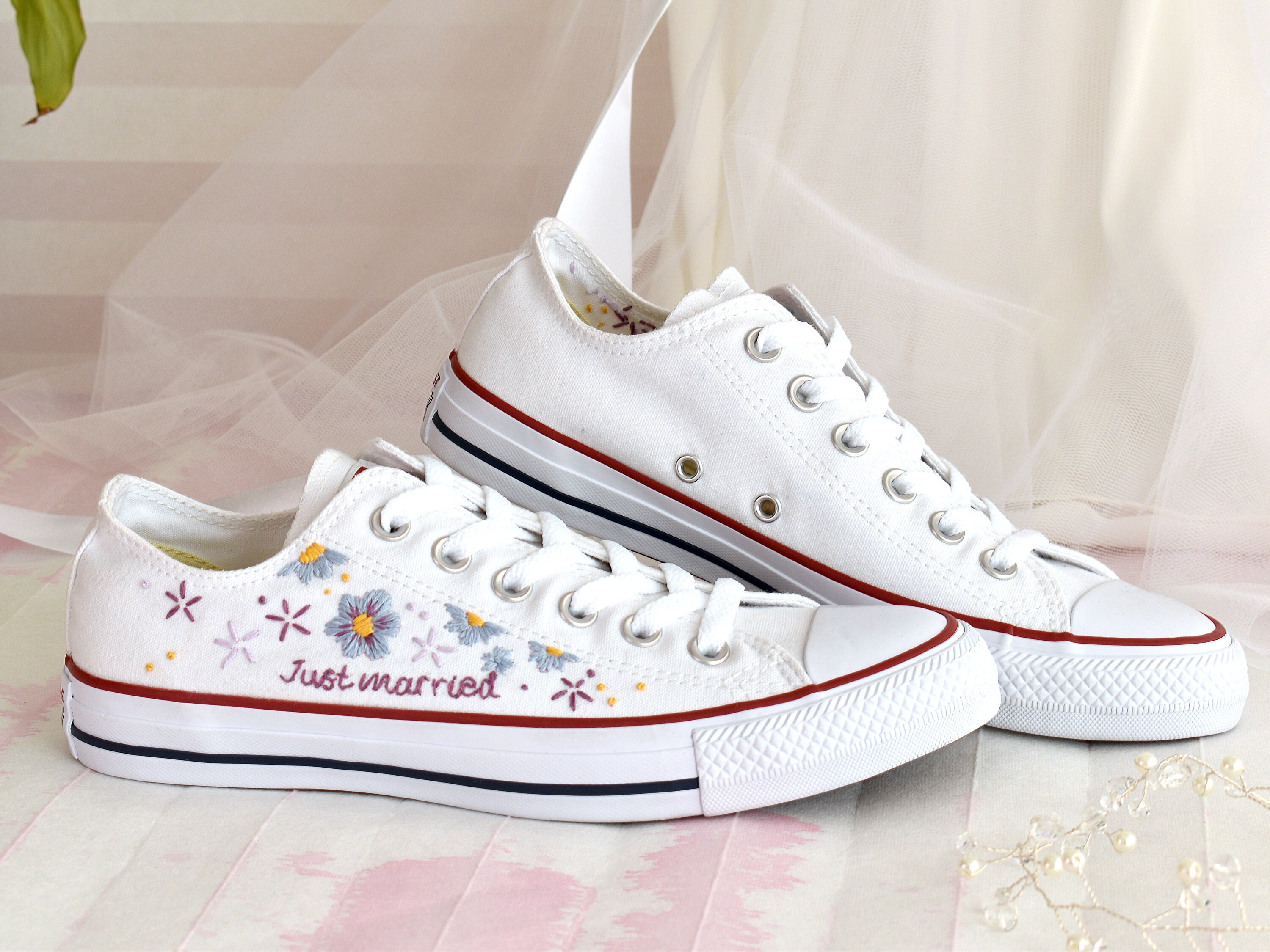 Custom Converse Floral Embroidery for Personalized Wedding With ...