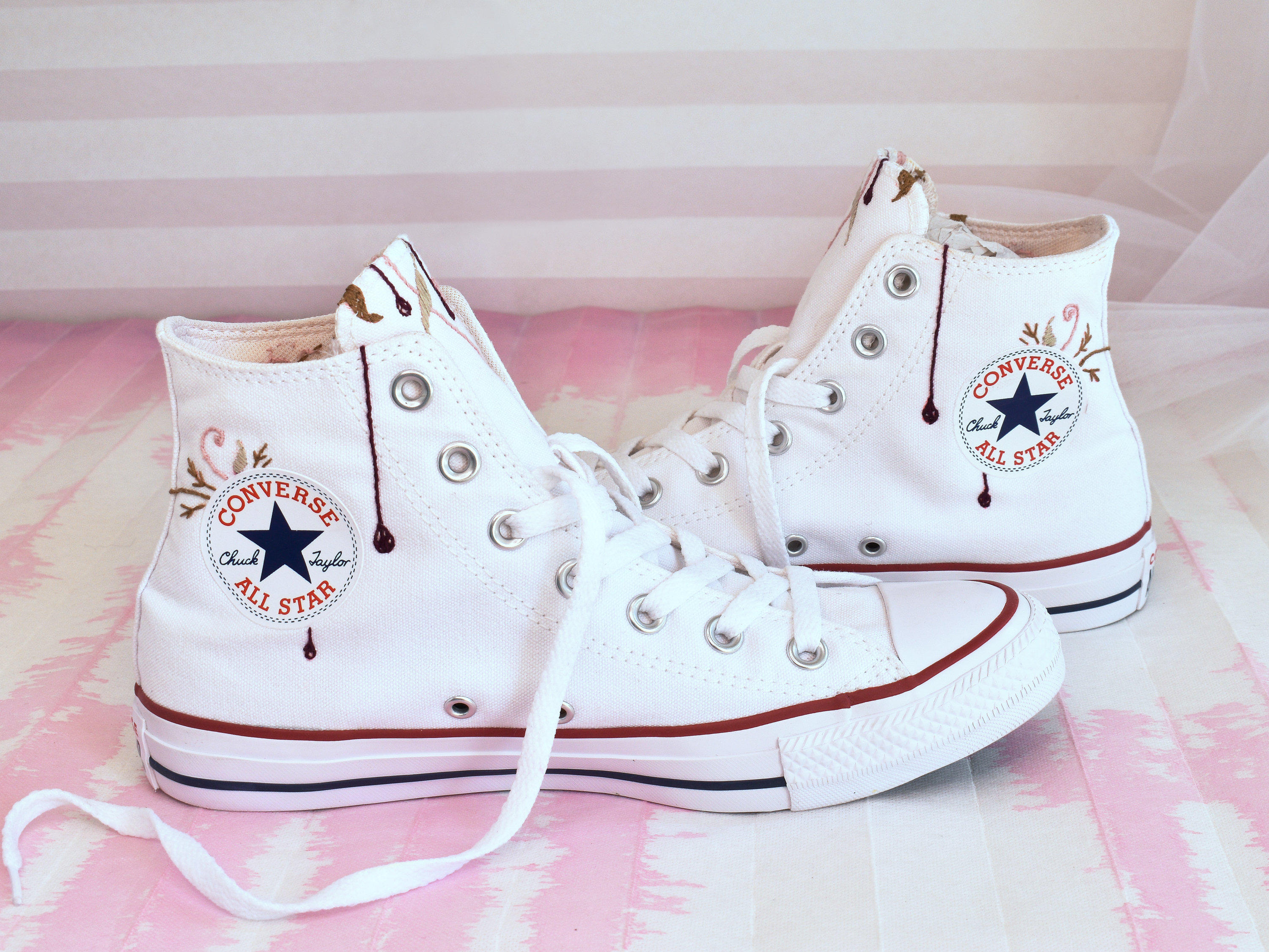 Embroidered Converse Sneakers With Painted Dripping Rose & Stitched ...